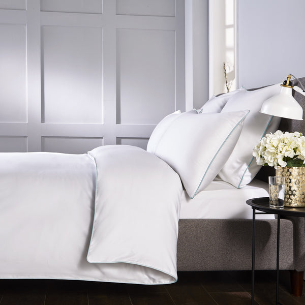 400 Thread Count Piped Edge Duvet Set - White/Duck Egg | Bed & Bath ...