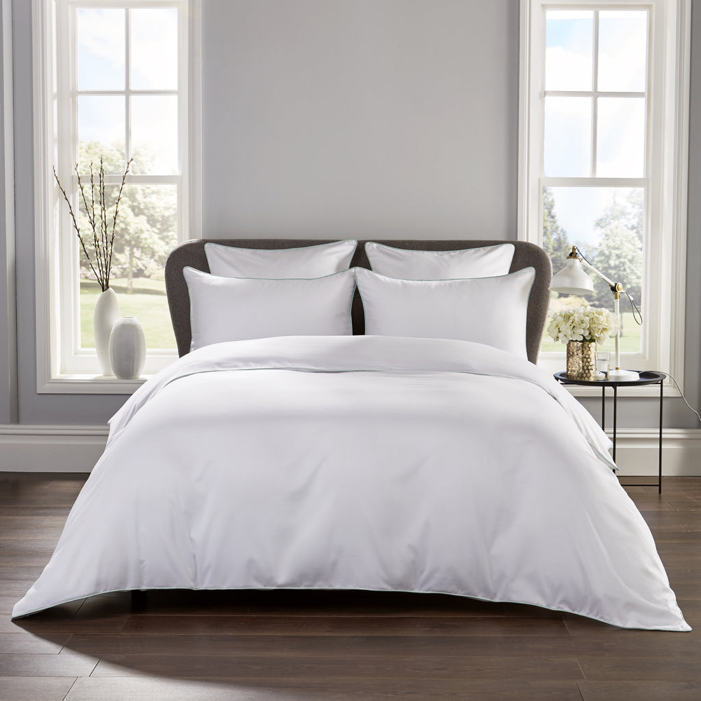 400 Thread Count Piped Edge Duvet Set - White/Duck Egg | Bed & Bath ...