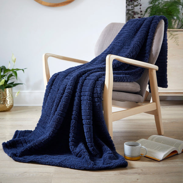 Dark Navy Raised Barcode Striped Textured Throw | Bed & Bath Emporium ...