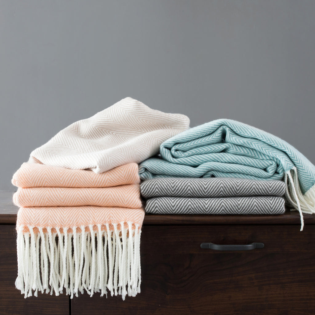 Peach Pink Woven Herringbone Patterned Throw | Bed & Bath Emporium ...